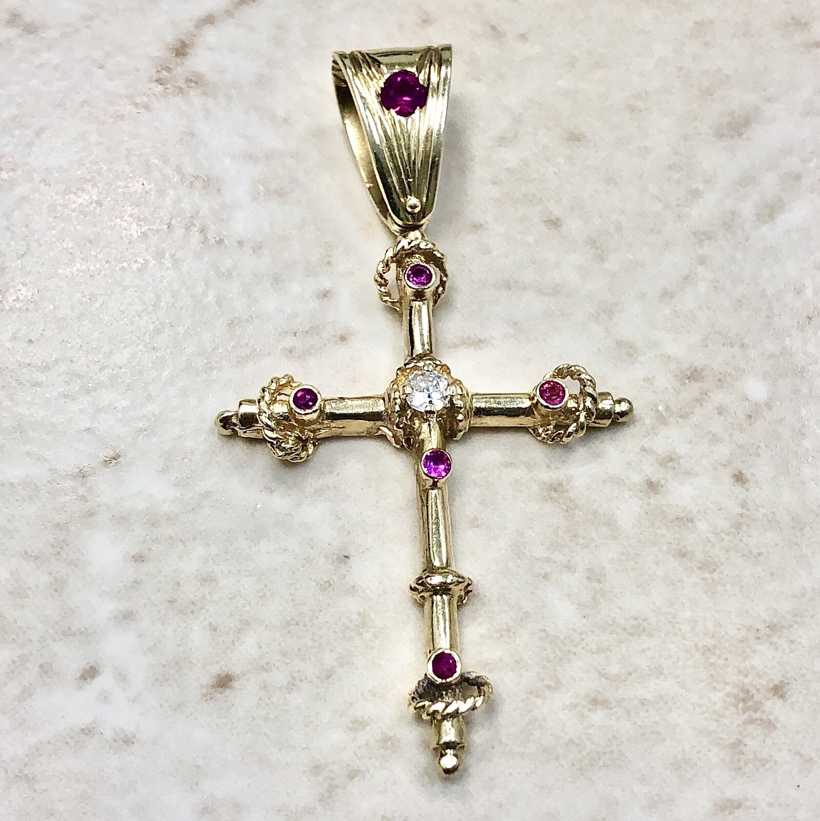 Vintage 1950s 14K Gold Diamond & Synthetic Ruby Cross Pendant | eBay