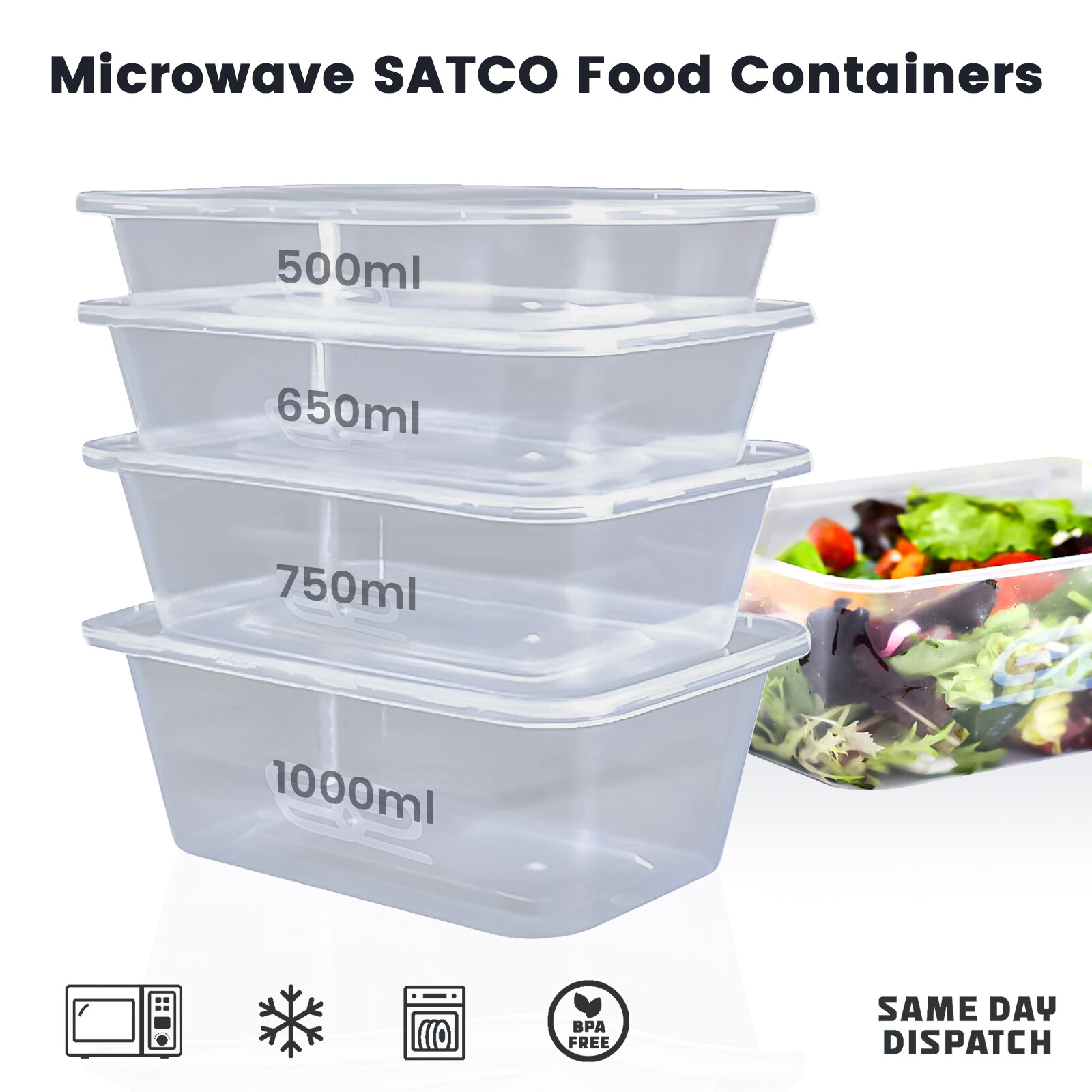 SATCO Plastic Food Microwave Containers with Lids Takeaway Freezer safe ...