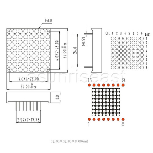 10 x Red 3mm LED Dot Matrix Display Module Common Cathode 8x8 64 Point ...