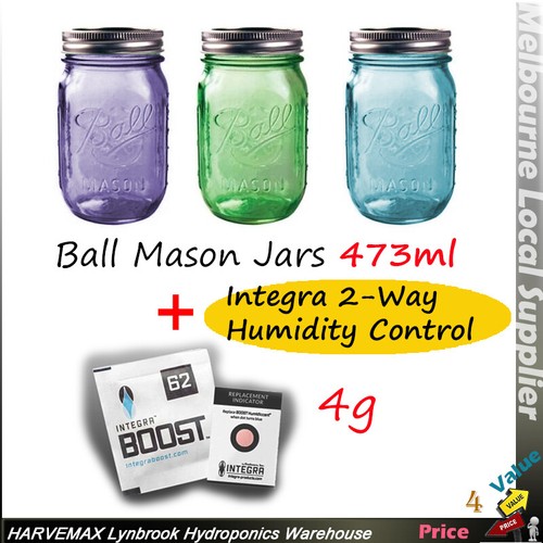 Ball Mason Jars 473ml HERITAGE COLLECTION + Integra 2-Way Humidity ...