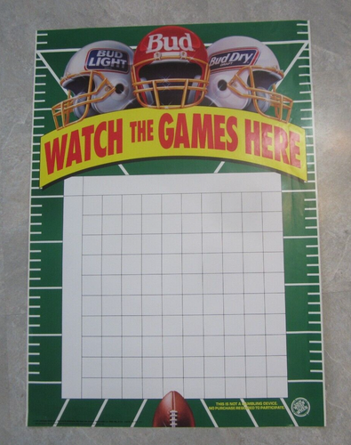 Old Vintage 1991 - Budweiser Beer - FOOTBALL SQUARES - Game / Pool ...