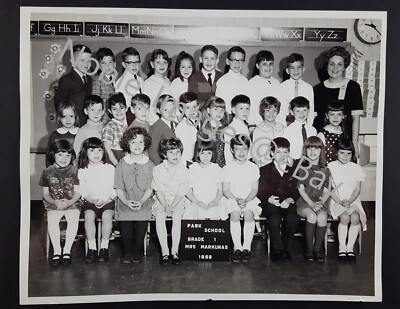 1968 Park School 1st Grade Class Photo Riverdale IL B&W Snapshot Mrs ...