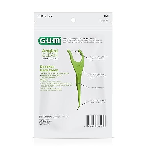 GUM Angled Floss Picks, Perfect for Tight Teeth, Extra Strong Shred ...