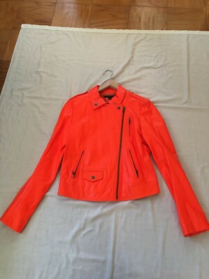 New Orange (Neon) Leather Jacket by Theory sz M | eBay