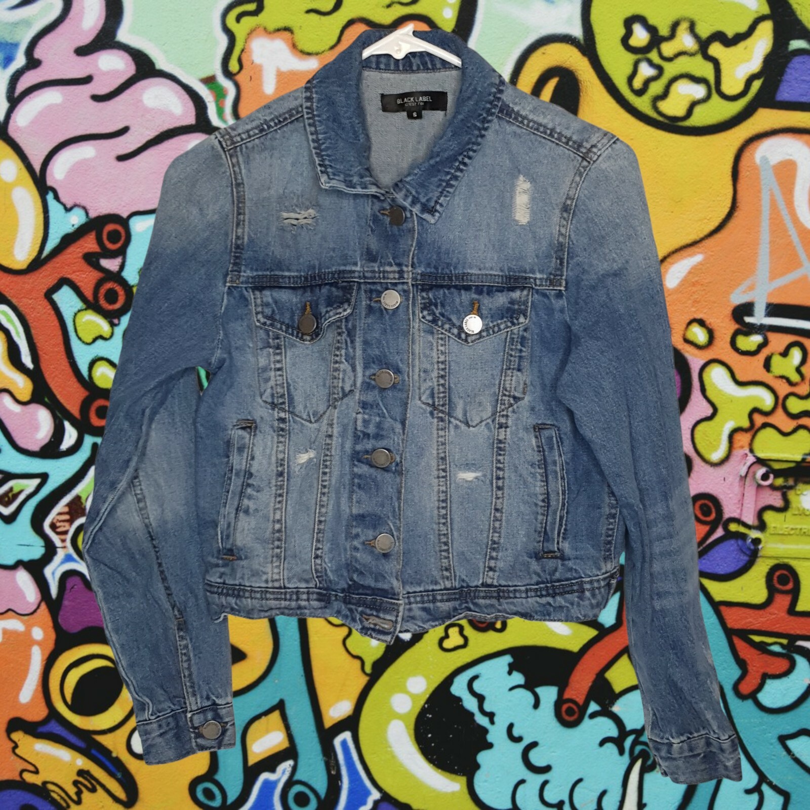 Womens Denim Stonewashed Distressed Jacket Black Labe… - Gem