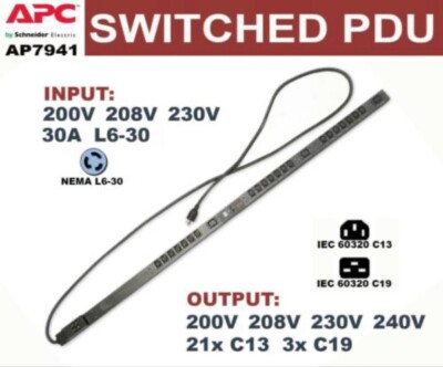 APC AP7941 SWITCHED RACK PDU 24 OUTLET 200-240 VAC 24A Power ...