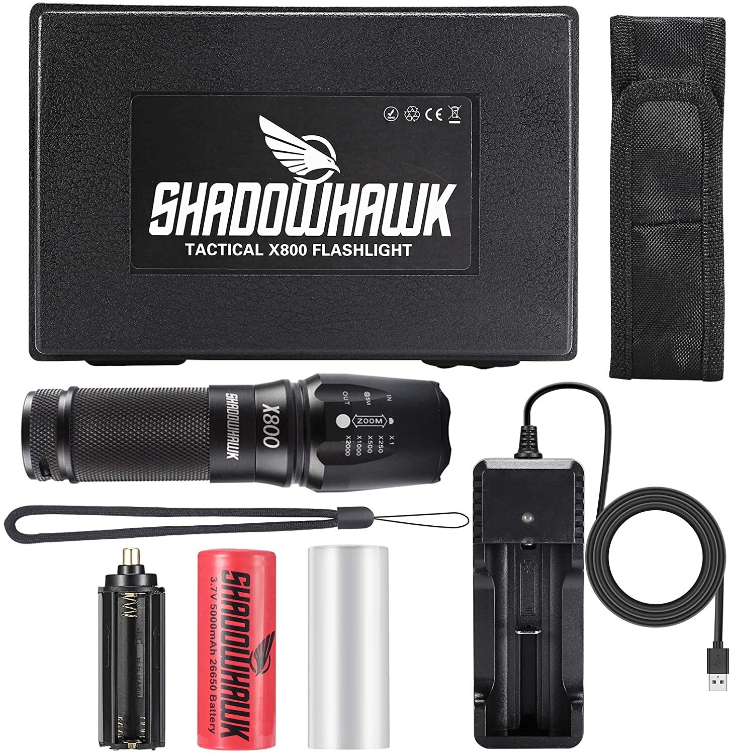 Shadowhawk X800 Super Bright USB Rechargeable Flashlight Torch ...