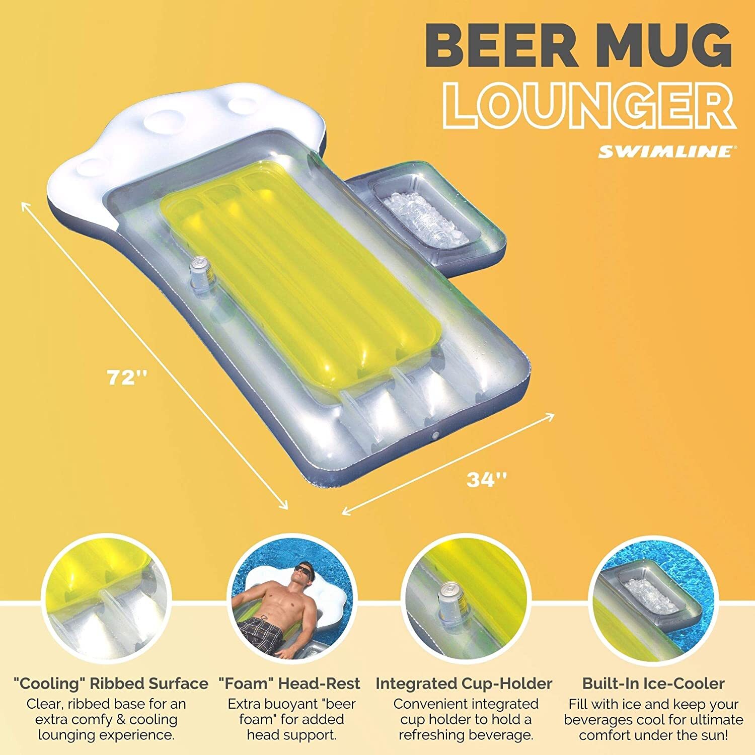 Inflatable Beer Mug Swimming Pool Lounger Floating Water Raft Suntan ...