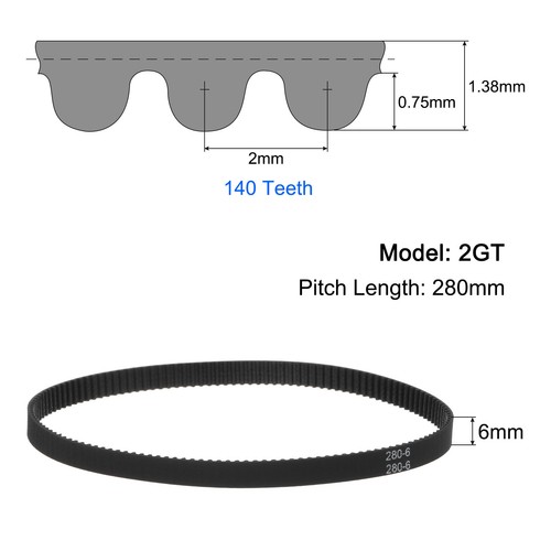10pcs 2GT Timing Belt Closed Loop Rubber Belts 280-2GT-6 6mm Width x ...