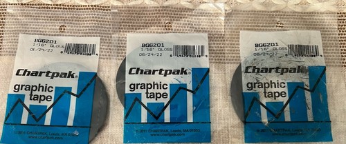 Chartpak Graphic Art Tape, 1/16 W x 324 L Inches, Black Gloss, 3 Rolls ...