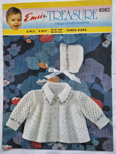 Emu Knitting Pattern 8583 - Babies Matinee Coat and Bonnet - VGC | eBay ...