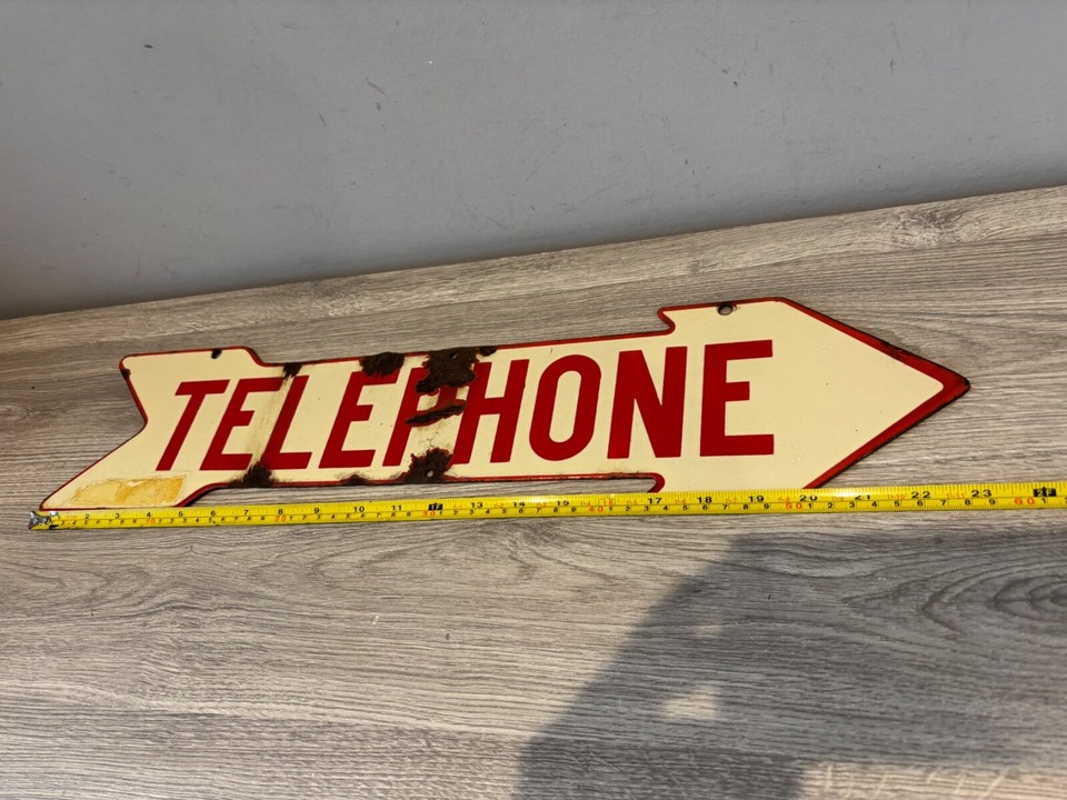Vintage Telephone Arrow Sign Enamel Double Sided White And Red | eBay UK
