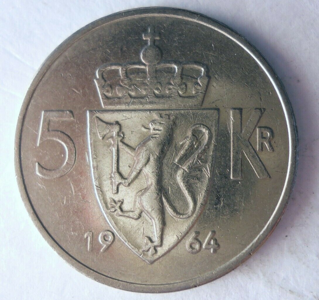1964 Norvège 5 Kroner - de Collection Pièce de Monnaie Poubelle #16 | eBay