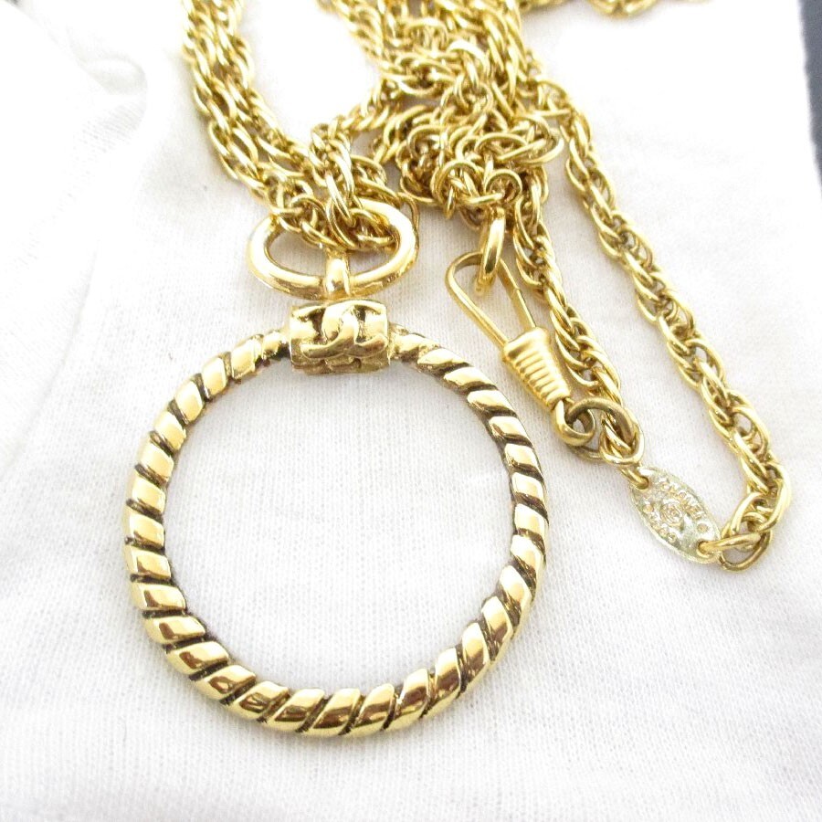 CHANEL CC Logos Crystal Loupe Double Chain Necklace 3… - Gem