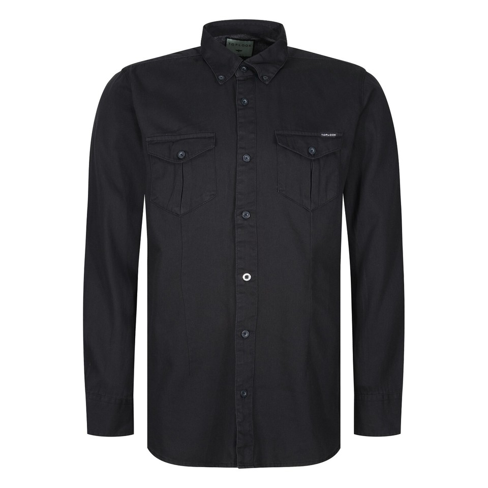 New Mens Long Sleeve Shirt Button Up 100% Cotton Plain Business Smart ...