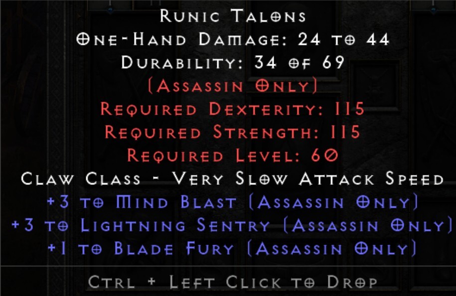 D2r claw base runic 3light 3mind 1blade fury plague chaos base--non ...
