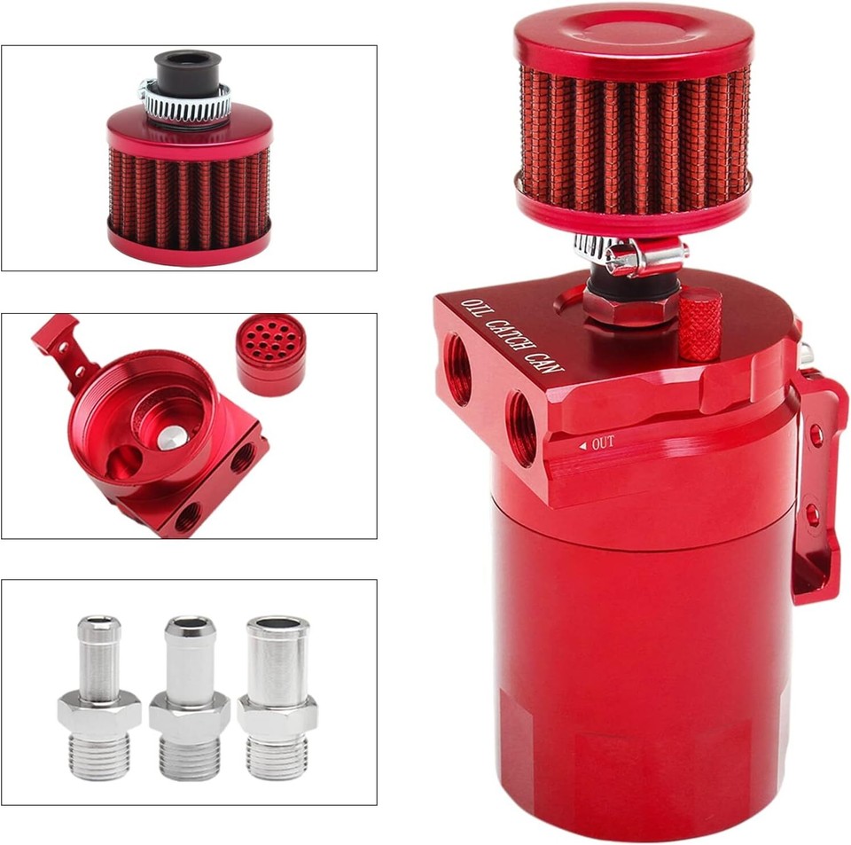 Red Oil Catch Can Kit Reservoir Baffled Tank with Breather Filter ...
