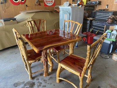 Rustic Cedar Dining Table Log Set – 5Pc 2" Live Edge Epoxy Top 4 ...