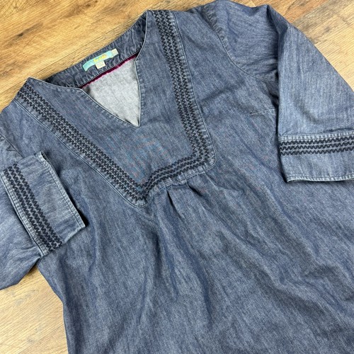 Boden Women's Chambray Denim Tunic Top Embroidered Zig Zag 100% Cotton Size 16 | eBay