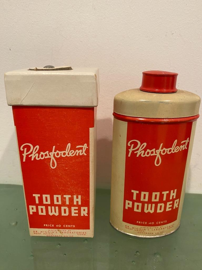 Phosfodent Dr Higgins Vtg Dental Tooth Powder NOS Vanity Tin & Box 2pc ...
