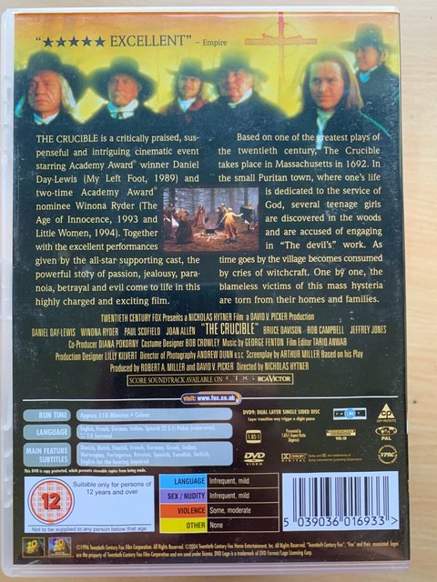 The Crucible DVD Daniel Day-lewis Winona Ryder Paul Scofield Joan Allen ...