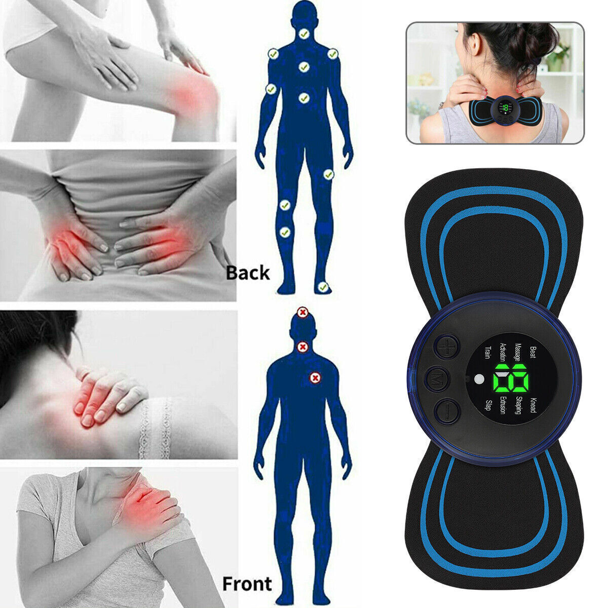Portable Electric Neck Massager Back Full Body Stimulator Pain Relief ...