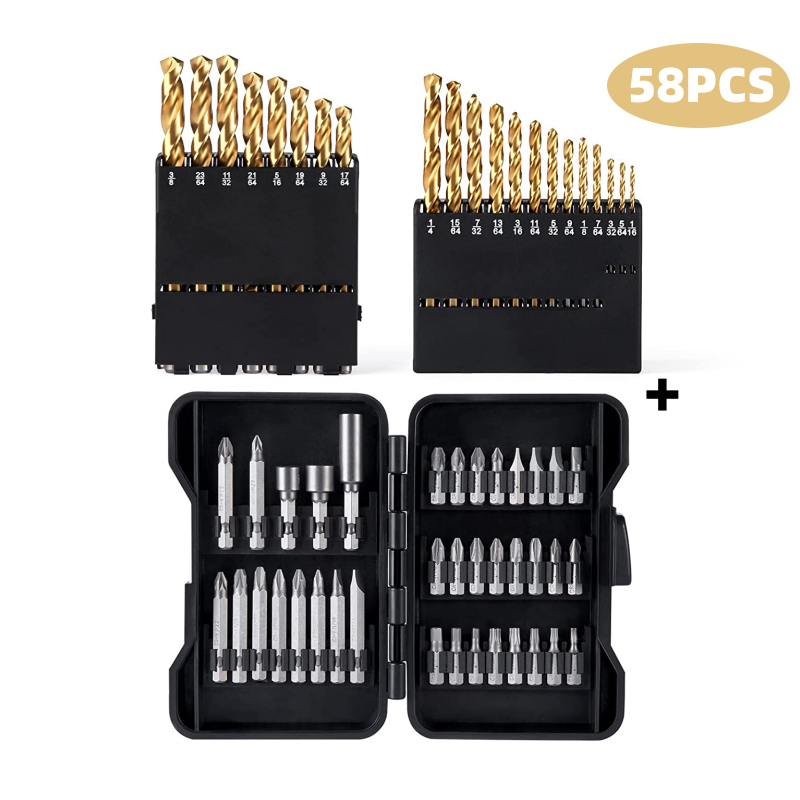 58PCS Titanium Metal Drill Bit&Quick Change HSS Screwdriver Bit Set ...