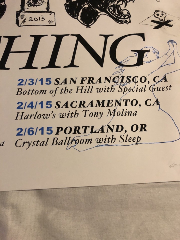 Rare 2015 NOTHING Band Screen print Tour Poster 25/25 Tony Molina Sleep ...