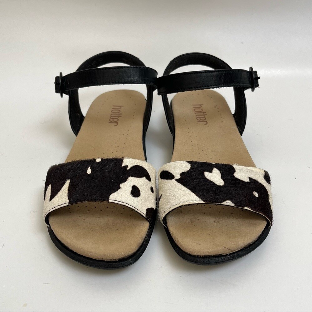 Hotter Tropic Cow Print Leather Sandals Ankle Strap S… - Gem