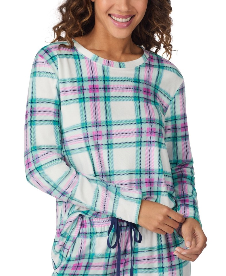 Cuddl Duds Women's Printed Velour PAJAMA TOP- Blue Plaid, SMALL | eBay
