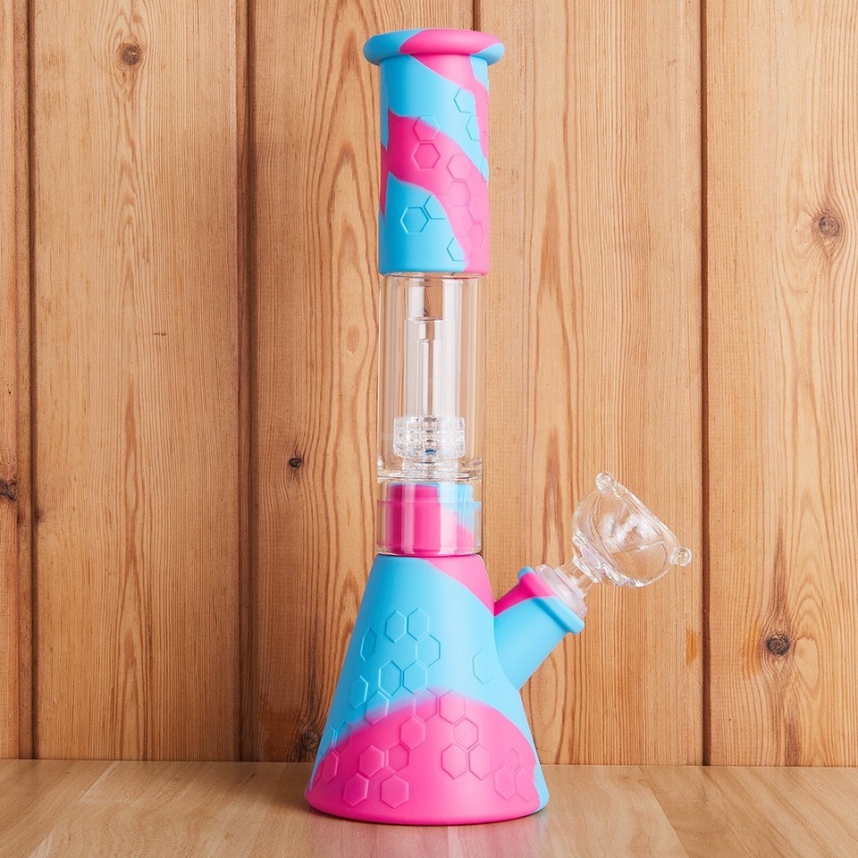 12" Silicone Glass Bong Set Smoking with Box Heavy Beaker Tobacco Water ...