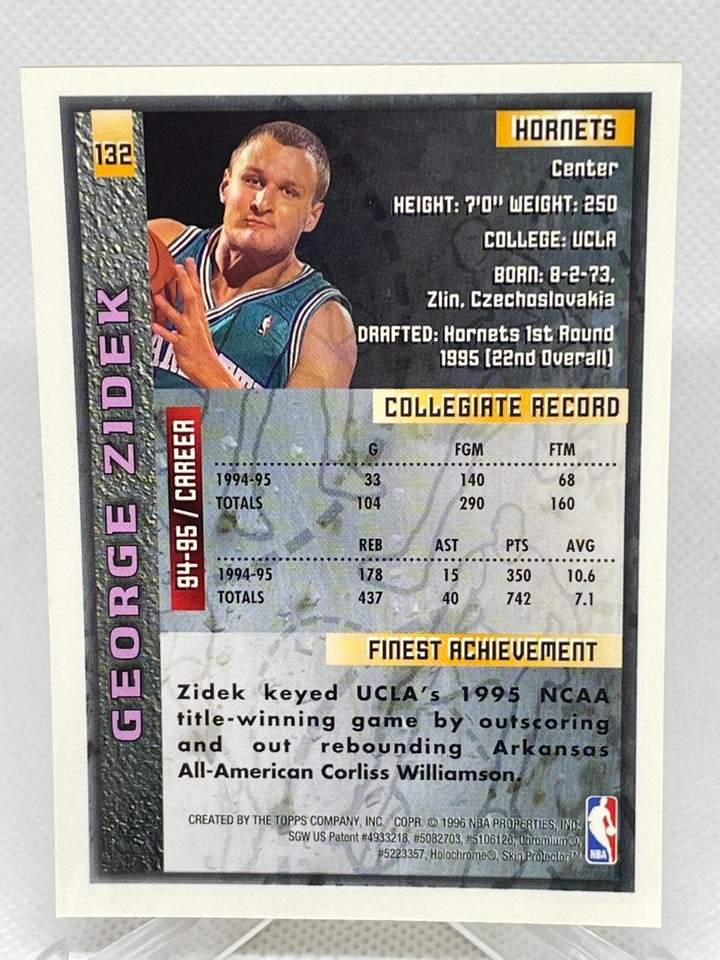 George Zidek 1995-96 Topps Finest #132 Rookie Card RC | eBay