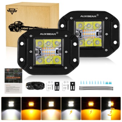 AUXBEAM 72W Led Light Pods Spot Flood White Amber Strobe 6 Modes Memory ...