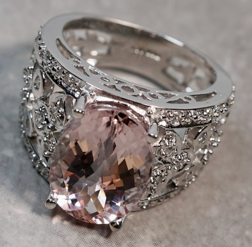 John C. Rinker JCR 18K White Gold Diamond Pink Topaz Floral Ring | eBay ...
