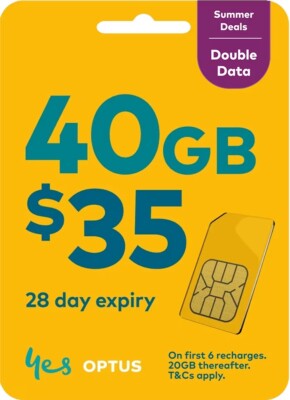 Optus Prepaid $35 Starter SIM Card 40GB Data Unlimited Voice Call SMS ...