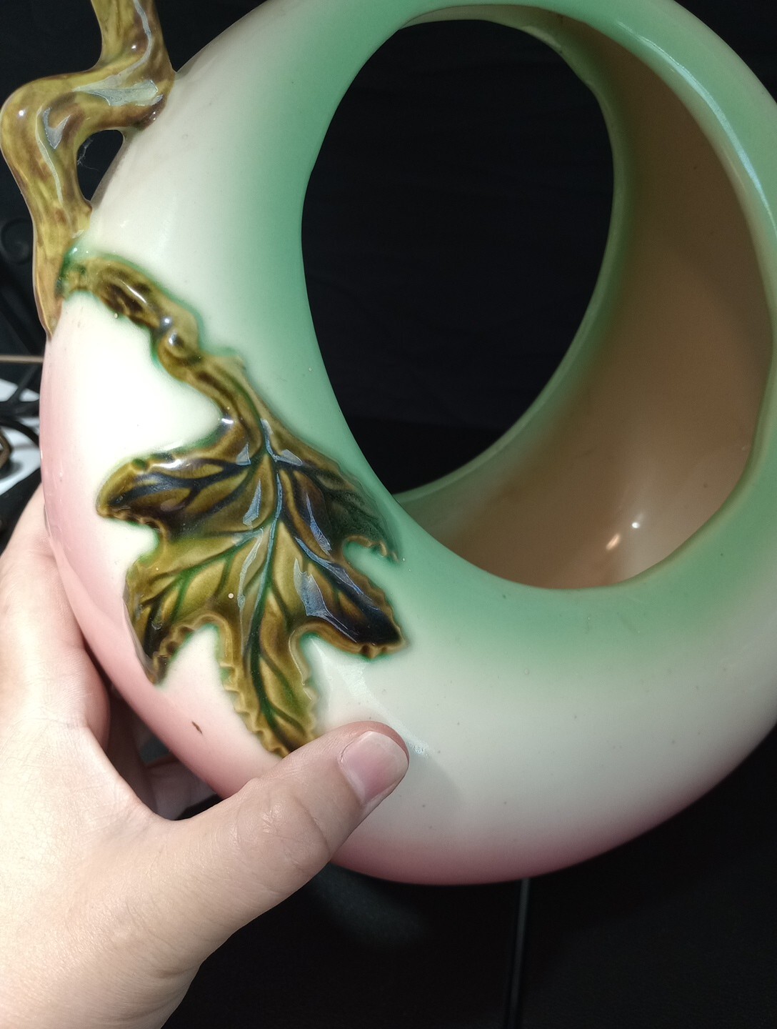 Vntg 1950s Hull Tokay Moon Planter Pink Green Ivory W/Purple Grapes #11 ...