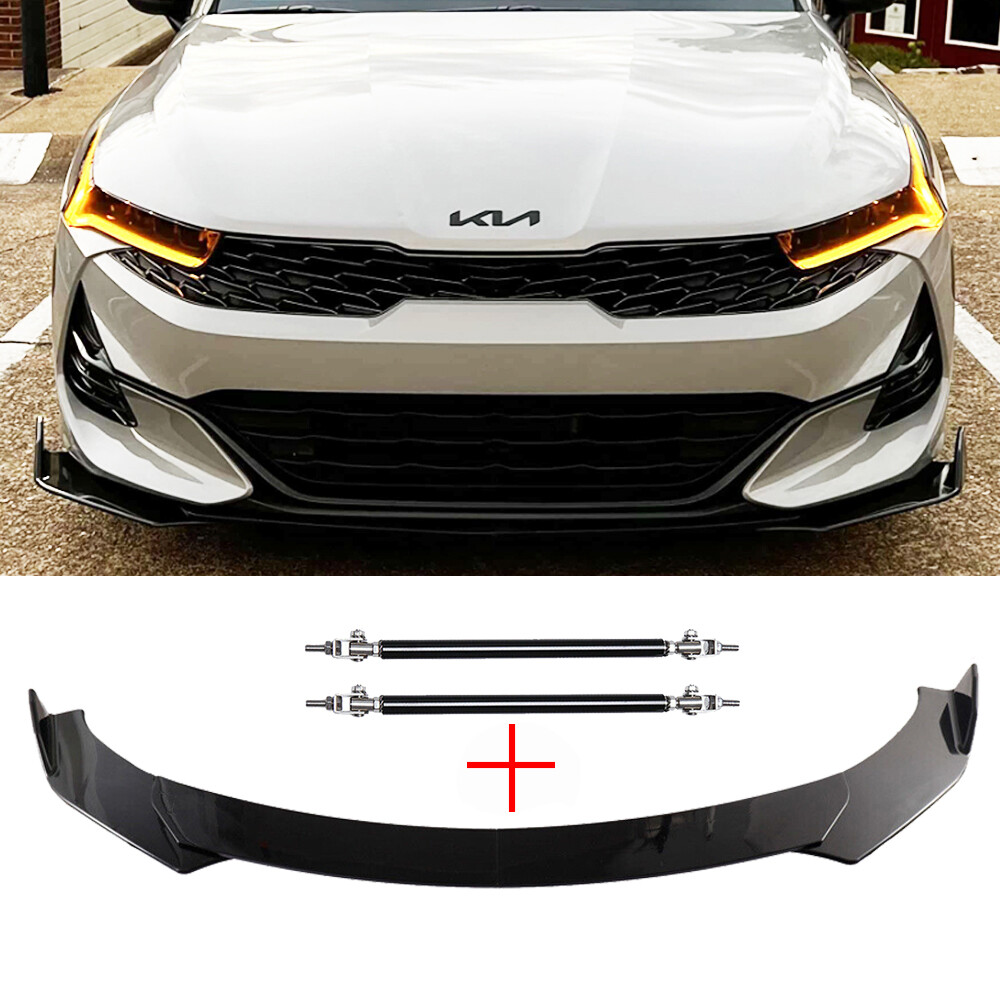 For Kia Forte Front Bumper Lip Spoiler Splitter + Strut Rods Glossy ...