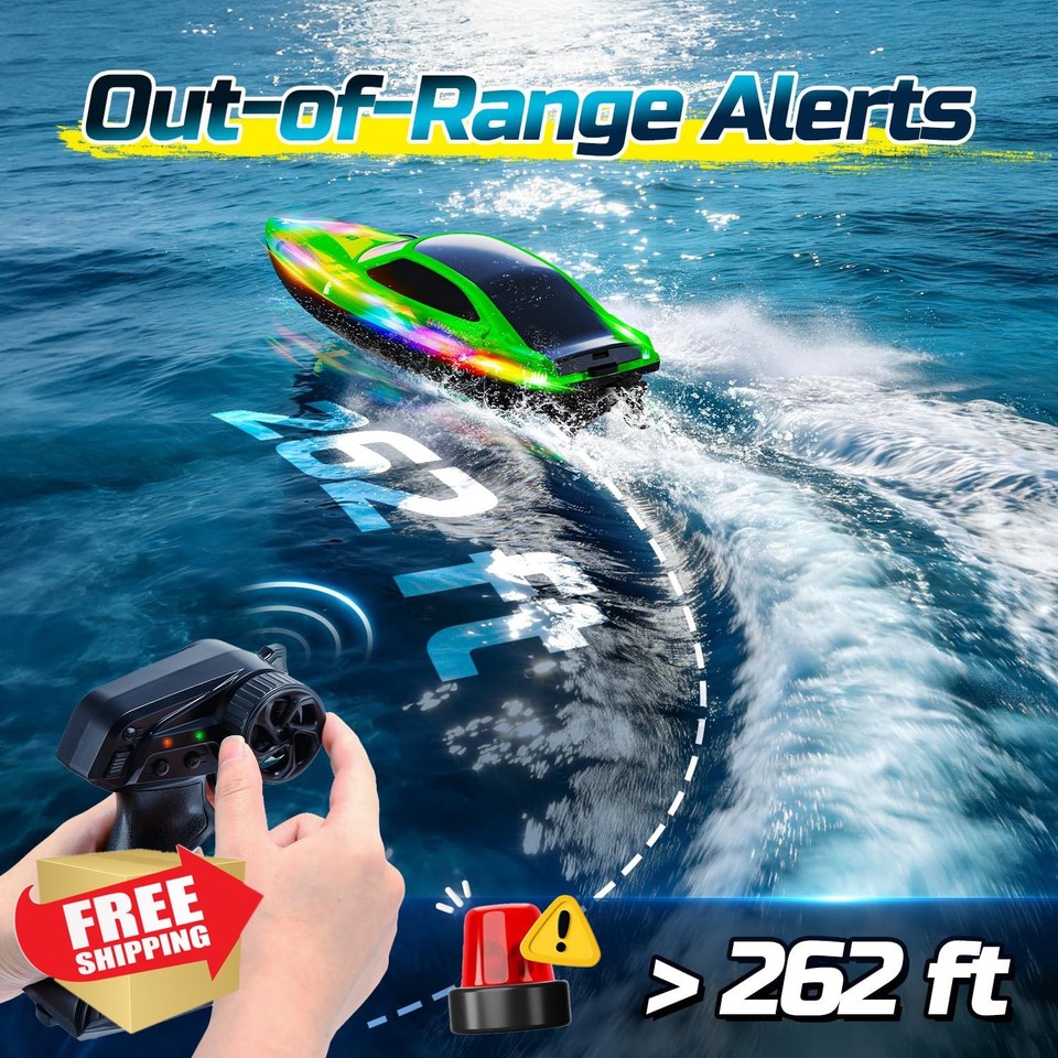 HOLYFUN RC Boat 9.3 Mph Remote Control Boat 2 Batteries LED | eBay