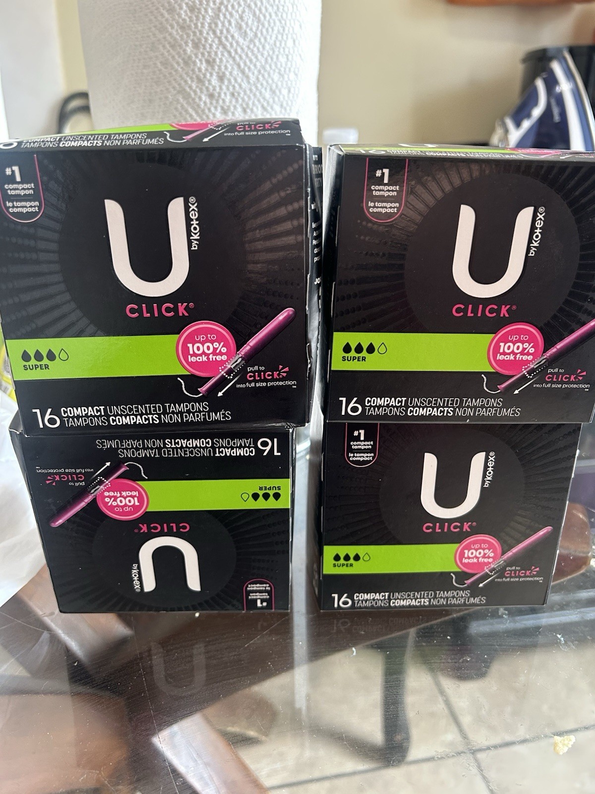 Lot of 4 U by Kotex Click Compact Tampons, Super, Unscented, 16 Count ...