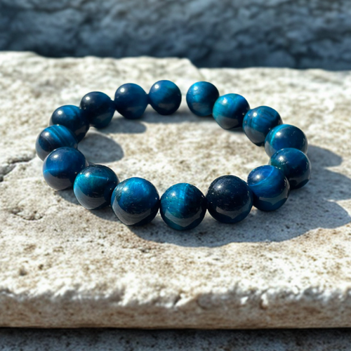 Natural Blue Tiger's Eye Stone 10MM Beaded Bracelet Handmade Crystal ...