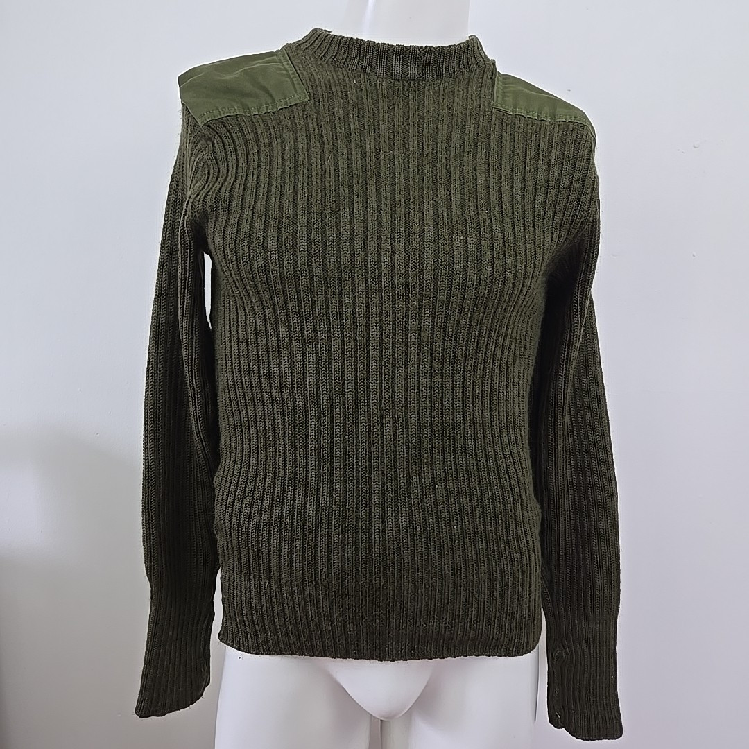 VTG 70s British Army Green Wool Commando Sweater Size… - Gem