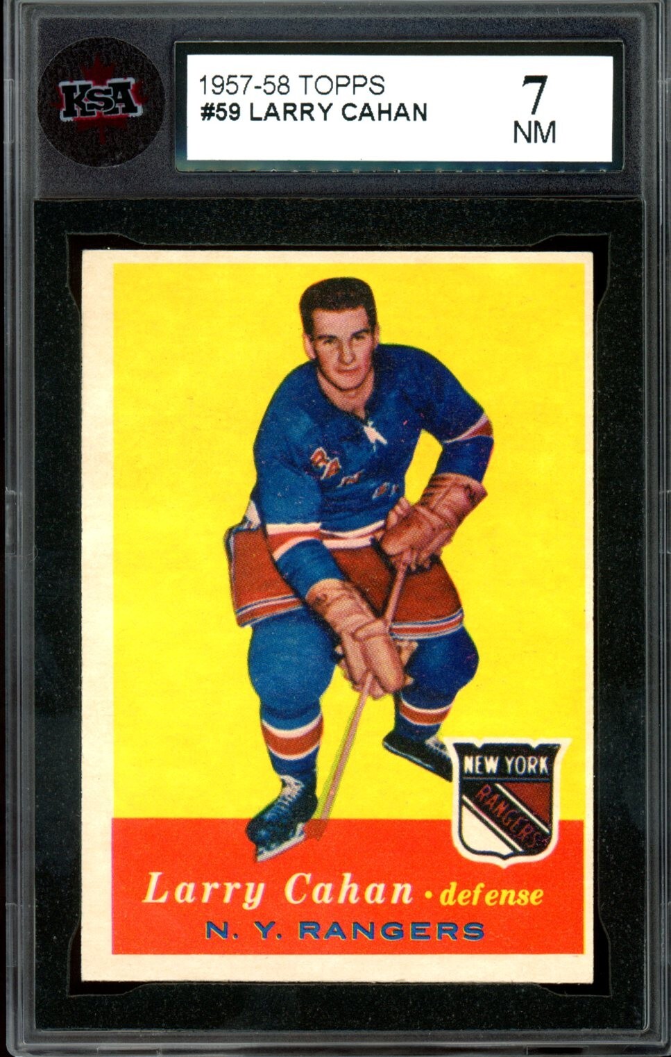 1957-58 TOPPS HOCKEY NHL #59 Larry Cahan Graded KSA 7 NM New York ...