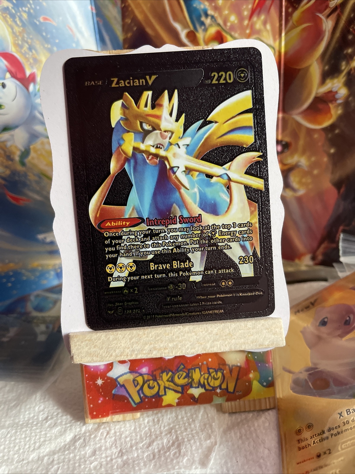 Zacian V 138/202 Rare Sword and Shield Pokemon Card TCG NM foil fan art ...