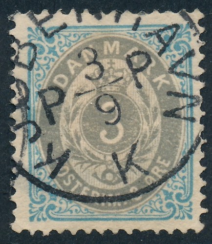 Denmark Scott 25c/AFA 22y, 3ø blue/gray Bicolour, F-VF Used, Inverted ...