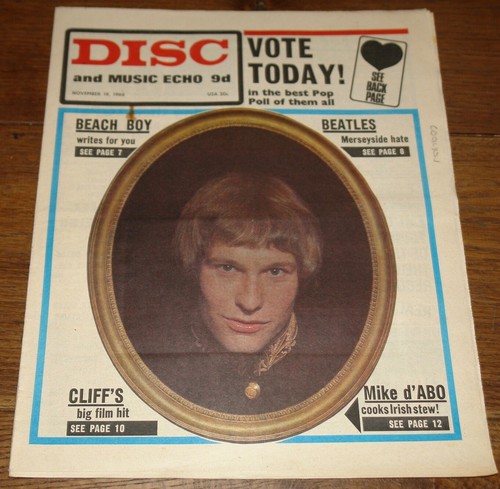 DISC MUSIC ECHO 19 NOV 1966 MIKE D'ABO BEACH BOYS REG PRESLEY KINKS ...