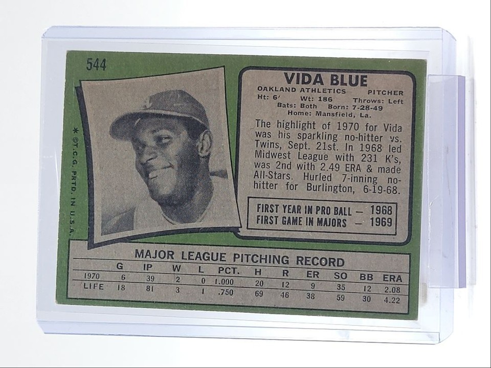 VIDA BLUE 1971 TOPPS BASEBALL ATHLETICS #544 Q1525 | eBay