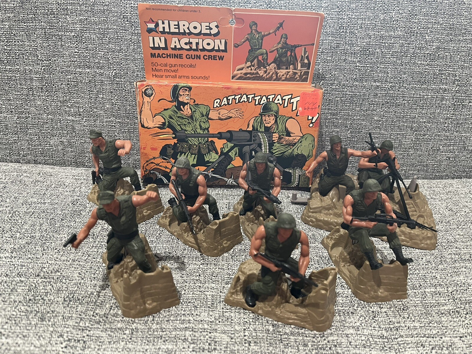 Heroes In Action Mattel 1974 Machine Gun Crew Military 8 Figures Army ...
