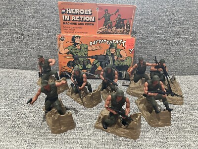 Heroes In Action Mattel 1974 Machine Gun Crew Military 8 Figures Army ...