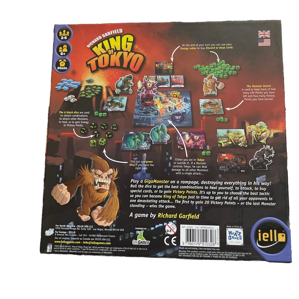 Richard Garfield Iello King of Tokyo GigaMonster Board Game COMPLETE ...