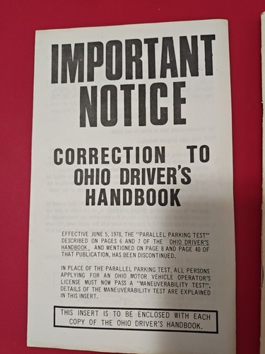 Vintage Ohio Driver's Handbook March 1978 With The Correction Paper | eBay